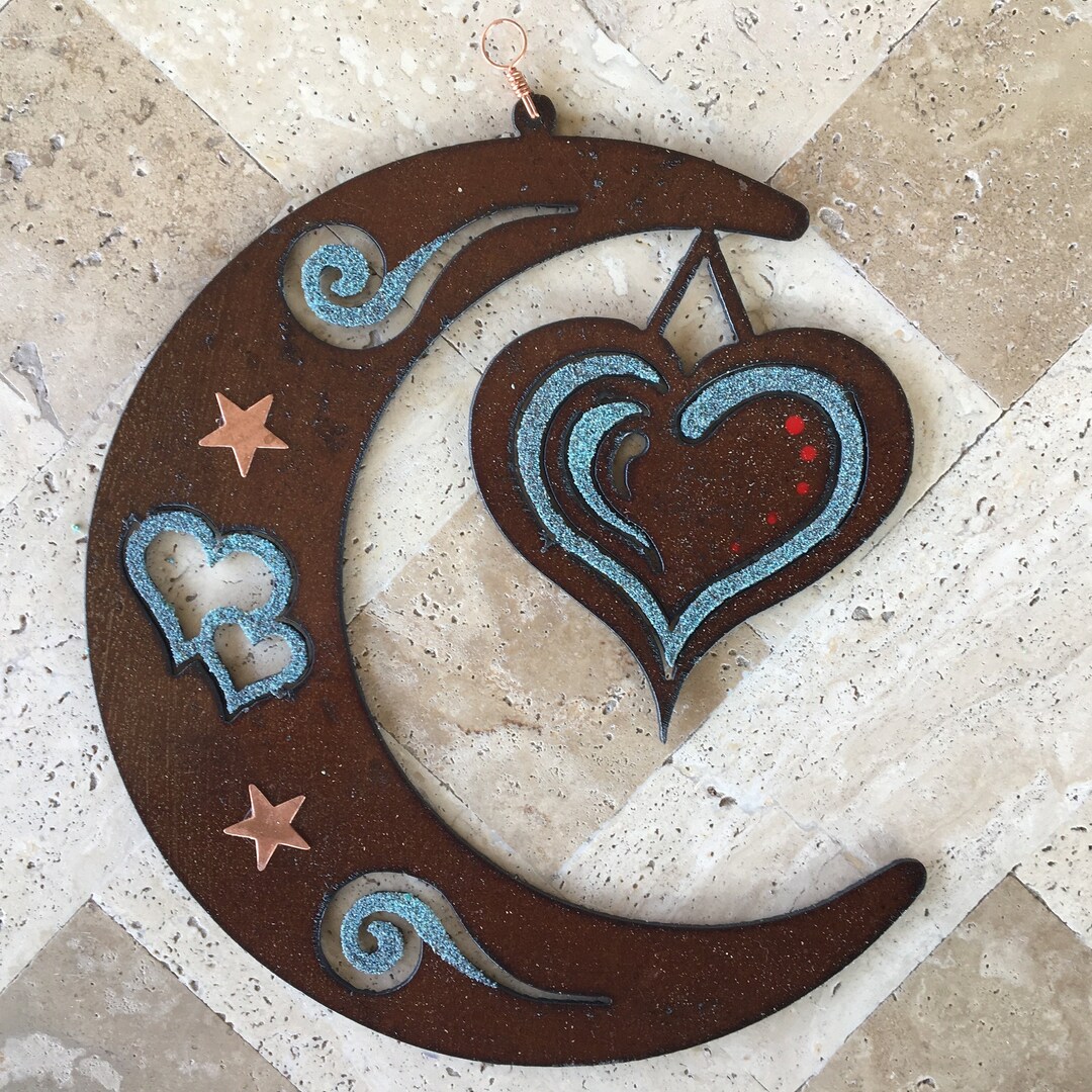 Heart Crescent Moon Rusted Wall Hanging - Etsy