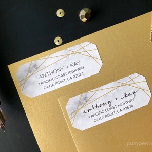 Geometric Marble and Gold Address Labels, Set of 40 Personalized ...