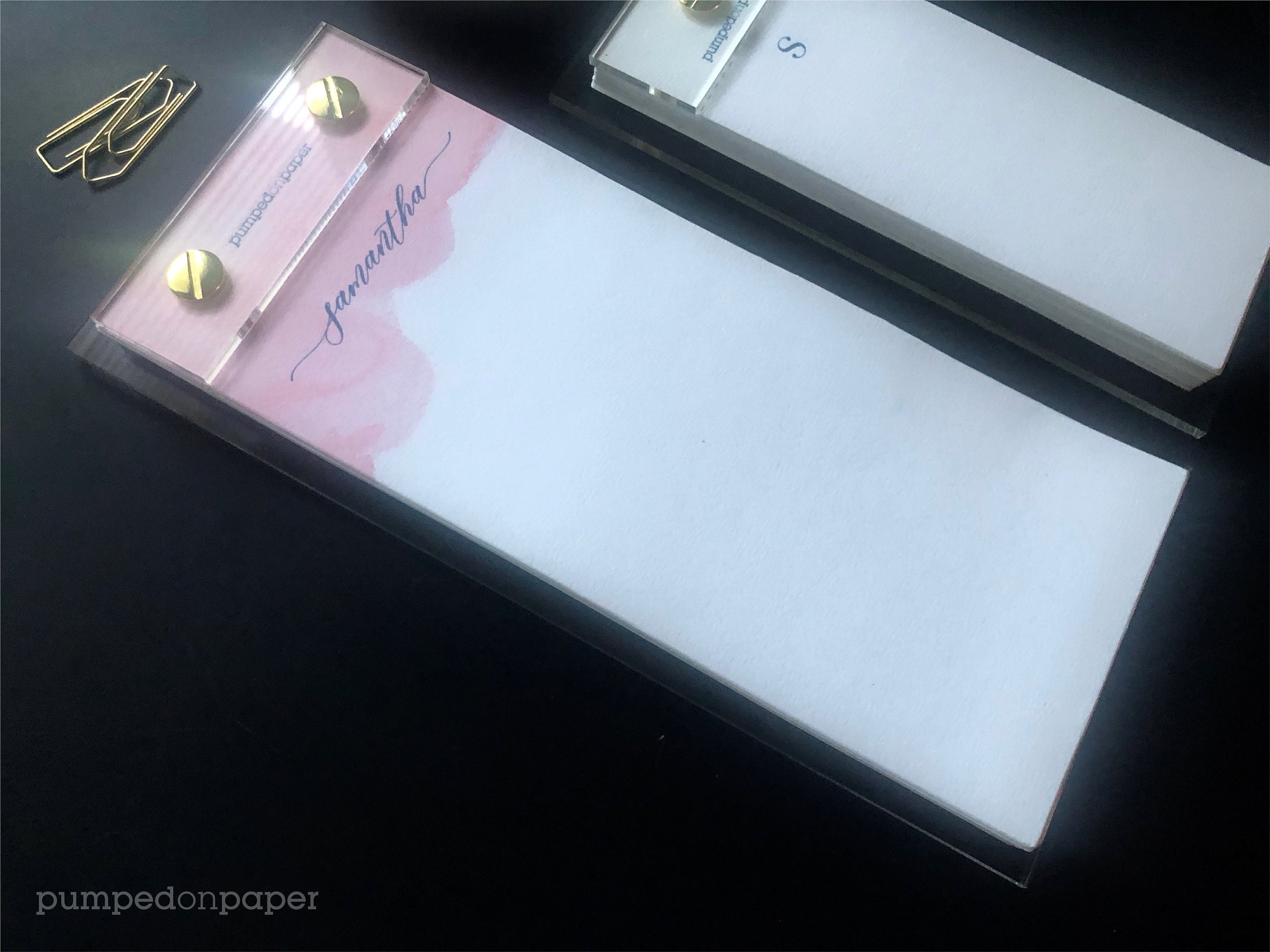 Personalized acrylic notepad set blush and blue watercolor | Etsy