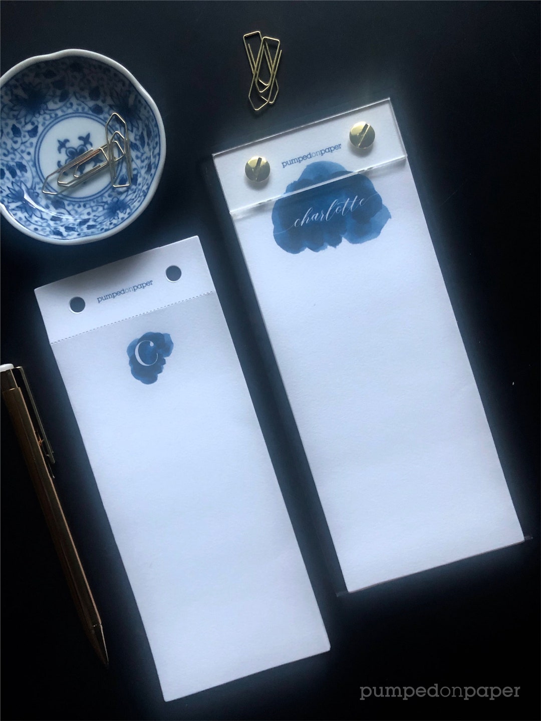 Personalized Notepad Set, Blue Watercolor Monogram and Name, Gift for ...