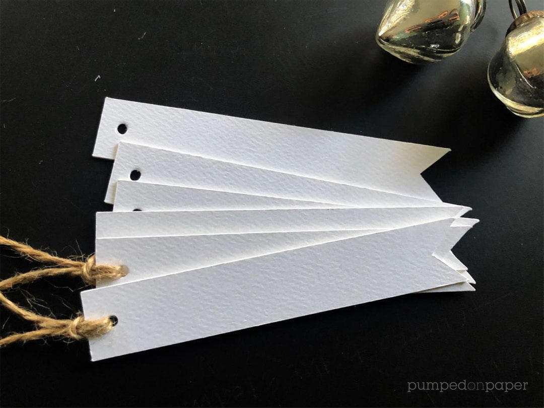 White Christmas Gift Tags - 4.25" X .75" Blank White Banner Tags With ...