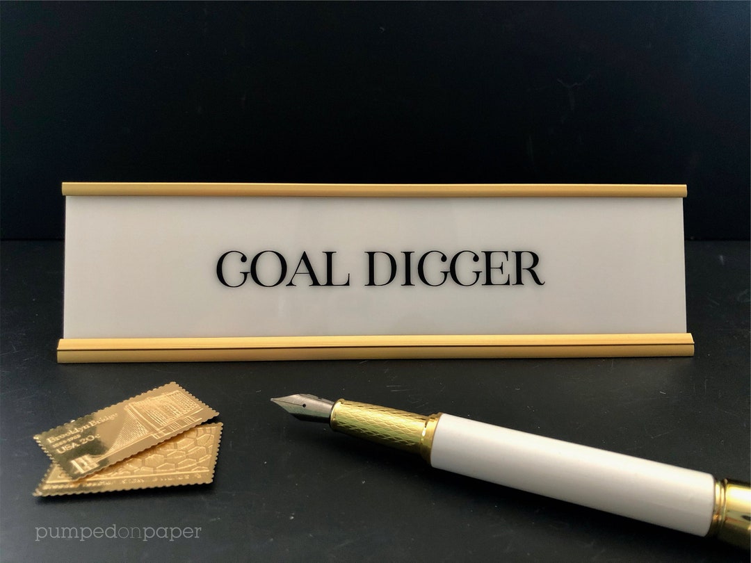 Goal Digger Desk Name Plate, Personalized Gift, White Acrylic Office ...
