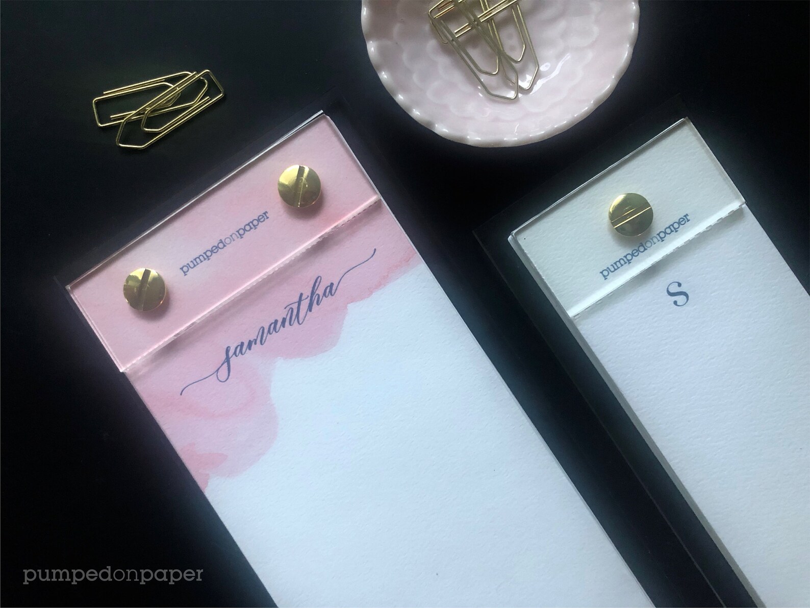 Personalized Acrylic Notepad Set, Blush and Blue Watercolor Monogram ...