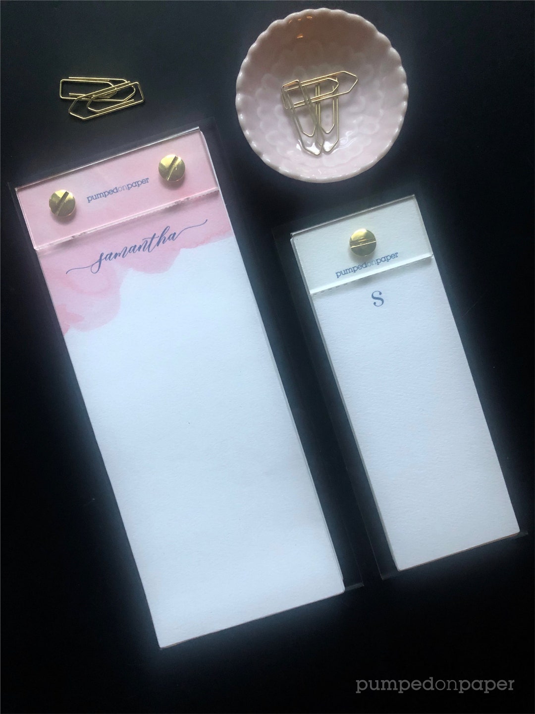 Personalized Acrylic Notepad Set, Blush and Blue Watercolor Monogram ...