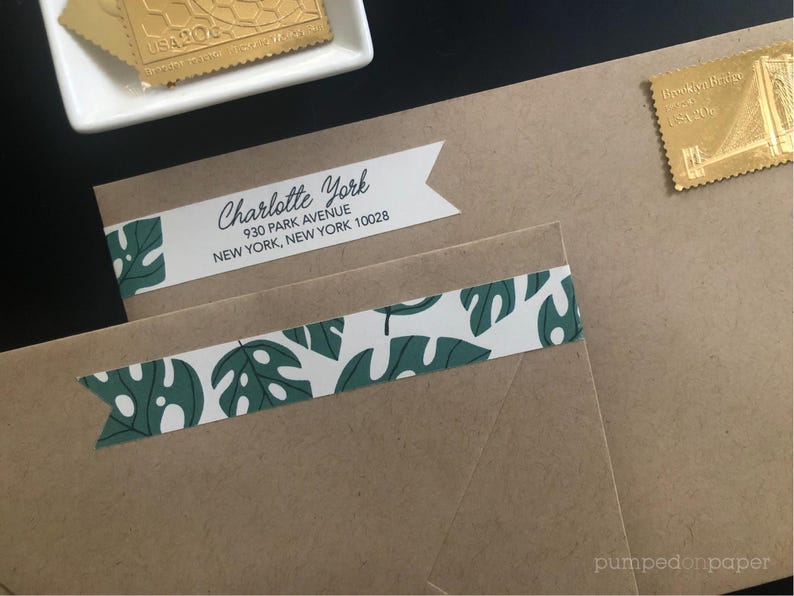 Monstera Custom Address Labels, Personalized Skinny Wraparound Return ...