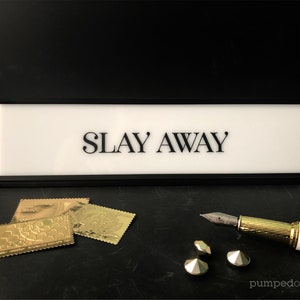 Slay Away Desk Name Plate, Personalized Gift, Office Name Sign, White ...