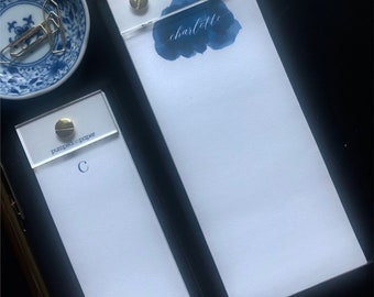 Personalized Acrylic Notepad Set Blush and Blue Watercolor | Etsy