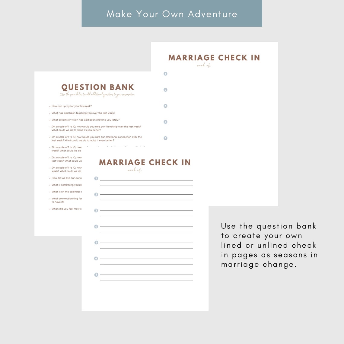 Weekly Marriage Check in Guide (with Question Bank & Customizable ...