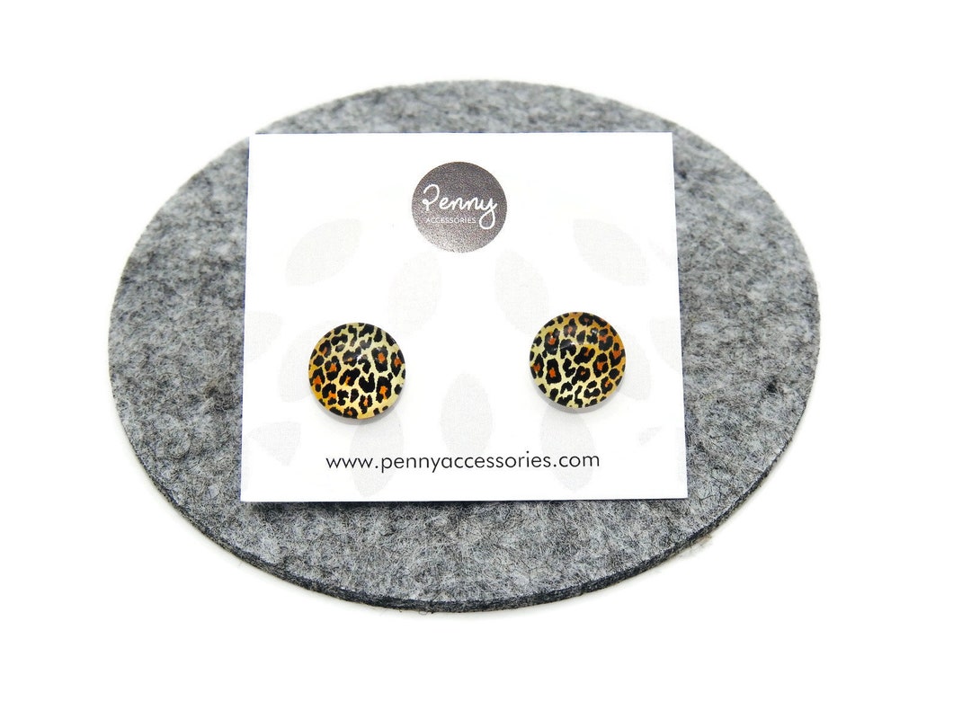 SMALL LEOPARD PRINT Stud Earrings • Small Animal Print Stud Earrings • Leopard Jewellery ...