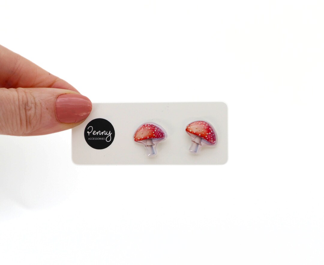 TOADSTOOL Earring Studs, Cute Mushroom Earrings, Lover Earrings, Woodland Jewellery, Titanium ...