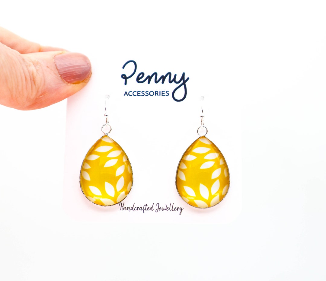 YELLOW IKAT TEARDROP Dangle Earring, Tear Drop Sterling Silver Drop ...