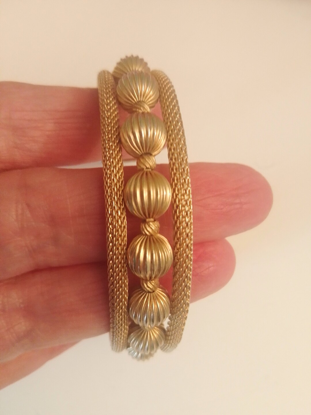 Vintage Mesh Bracelet, Mesh Bangle, Gold Tone Slip on Bracelet, C.1960s ...