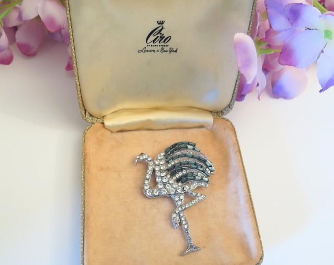 Fabulous Wallis Simpson Inspired Flamingo Brooch, Clear Rhinestones and ...