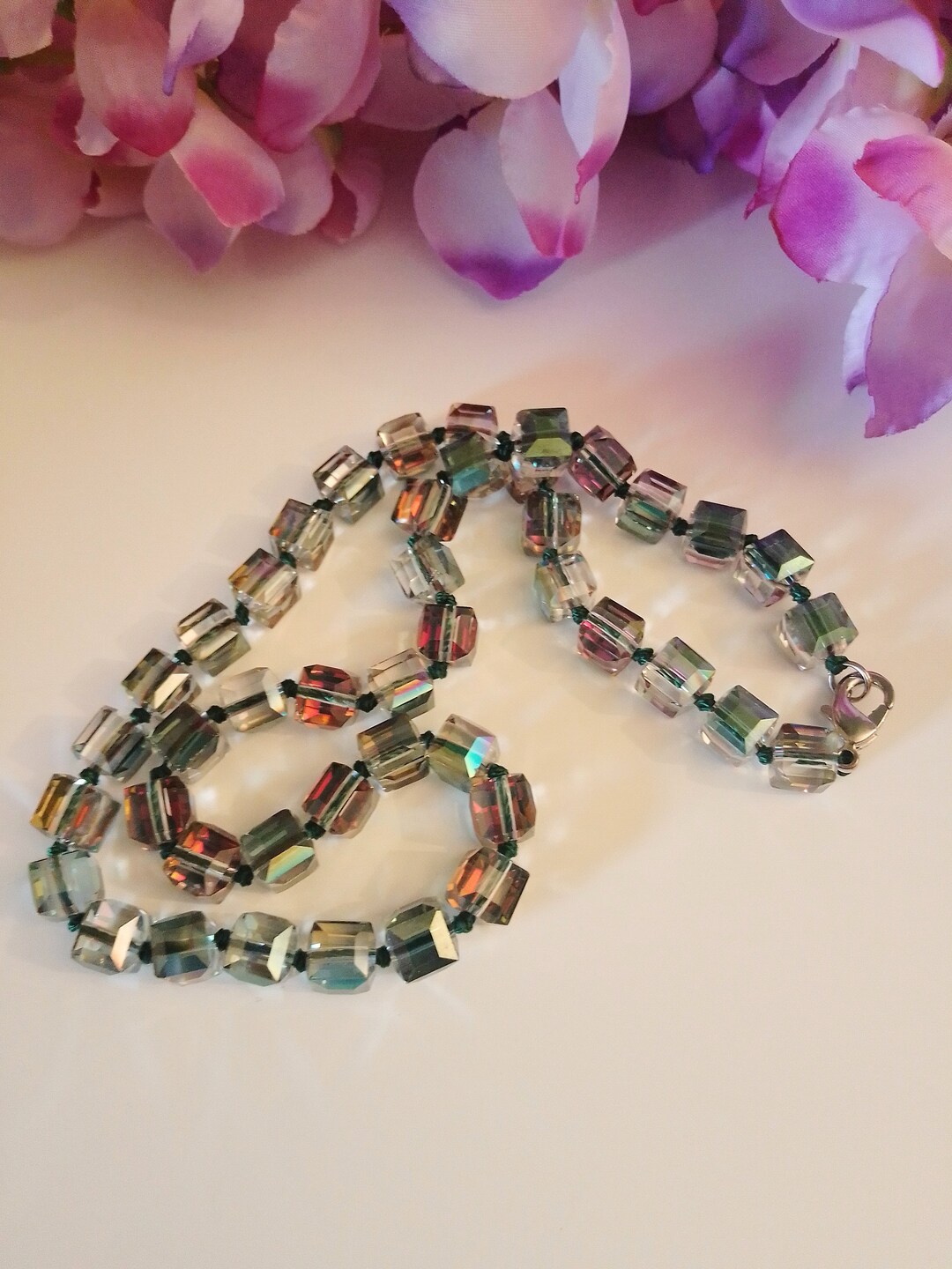 Beautiful Swarovski Crystal Cube Necklace Vitrail Coloured - Etsy
