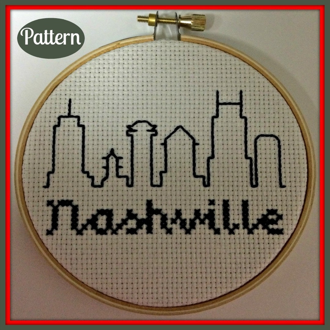 Nashville Skyline Cross Stitch Pattern, Music City, Tennessee, Outline ...
