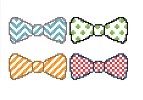 Bow Tie Cross Stitch Pattern Set of Four Chevron Polka Dot | Etsy
