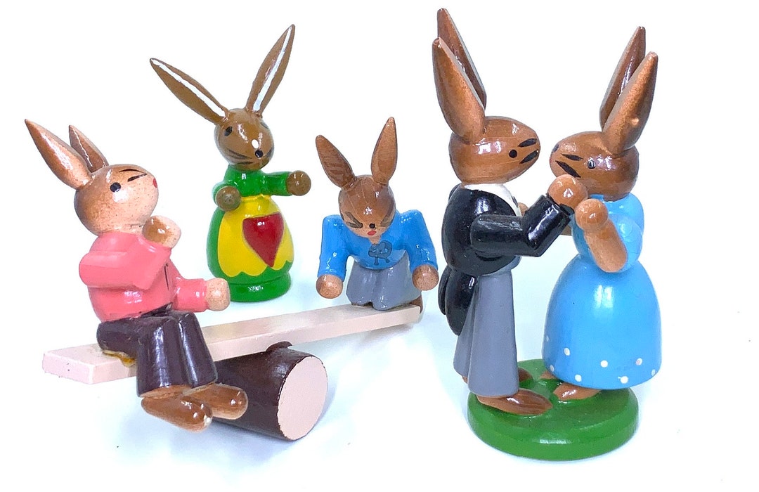 VINTAGE Erzgebirge Hand Made in German Bunny Children on Seesaw, Couple ...