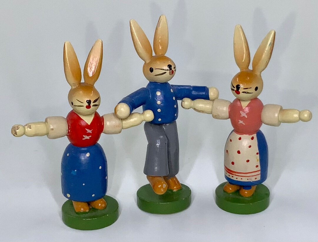 Vintage 3 Erzgebirge Germany Wooden Rabbit Figurines, Easter Bunny ...