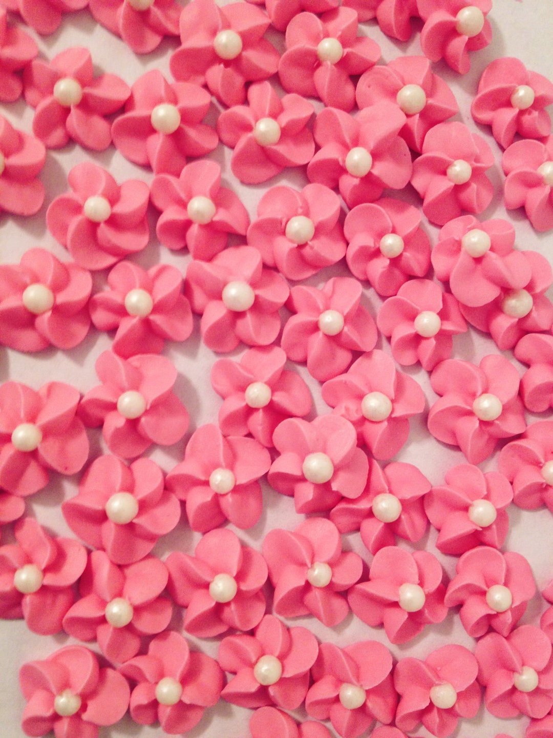 Hot Pink Royal Icing Flowers With White Sugar Pearl Center (100) - Etsy