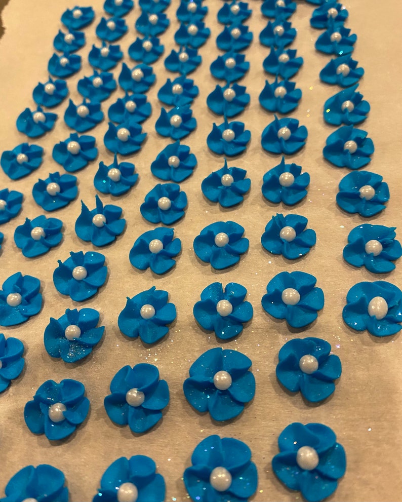Blue Royal Icing Flowers With White Sugar Pearl Center 100 - Etsy