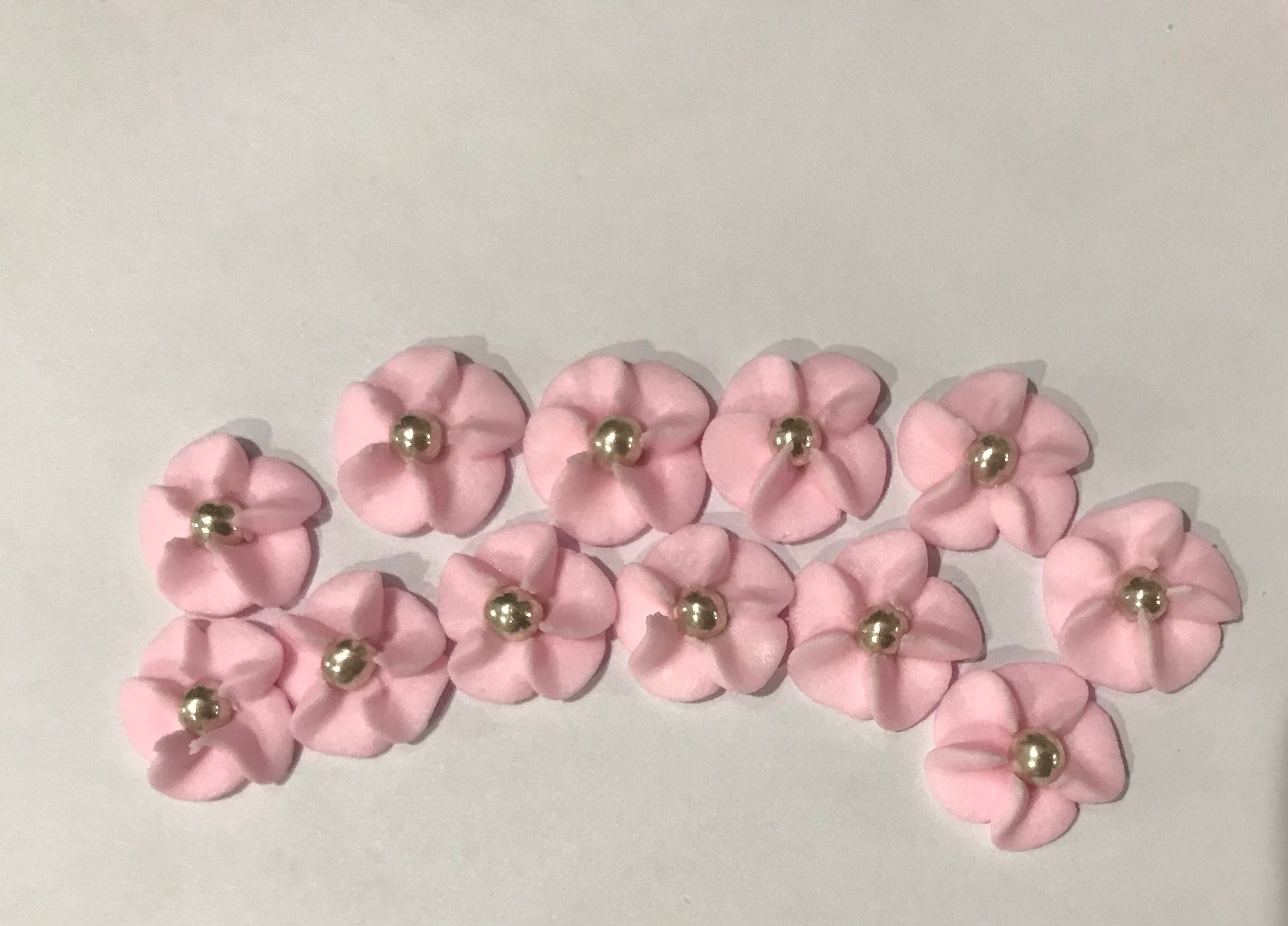 Light Pink Royal Icing Flowers with Silver Dragee Center 100 | Etsy