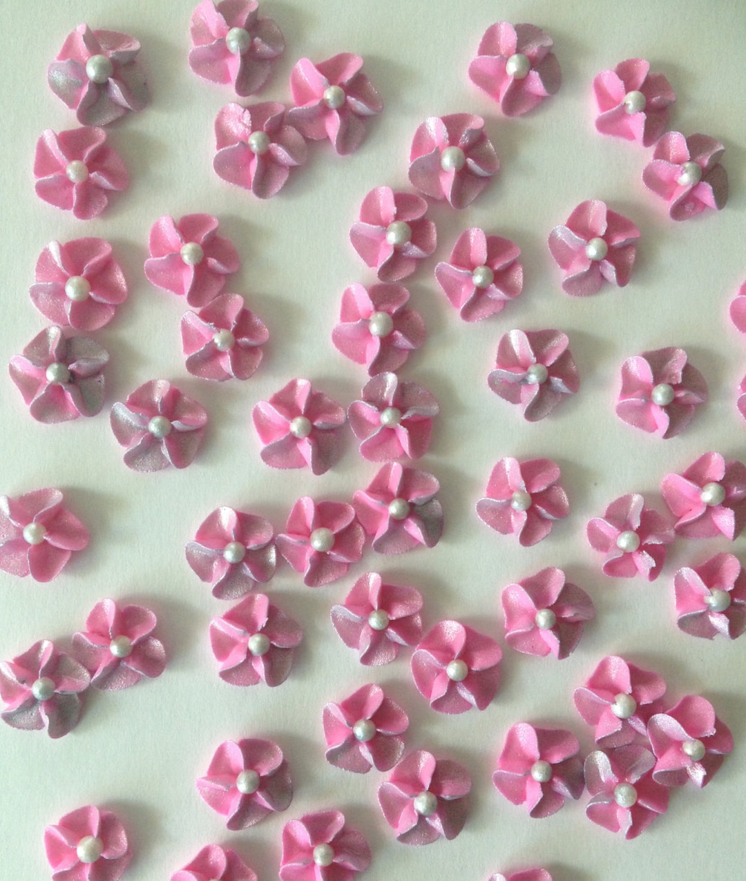 Pink Royal Icing Flowers With White Sugar Pearl Center (50) - Etsy
