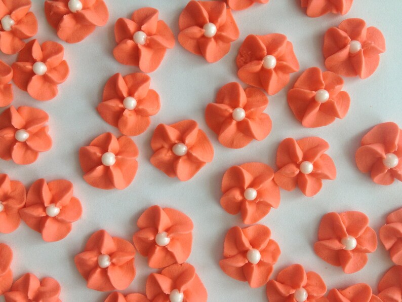 Coral Royal Icing Flowers With White Sugar Pearl Center 100 - Etsy