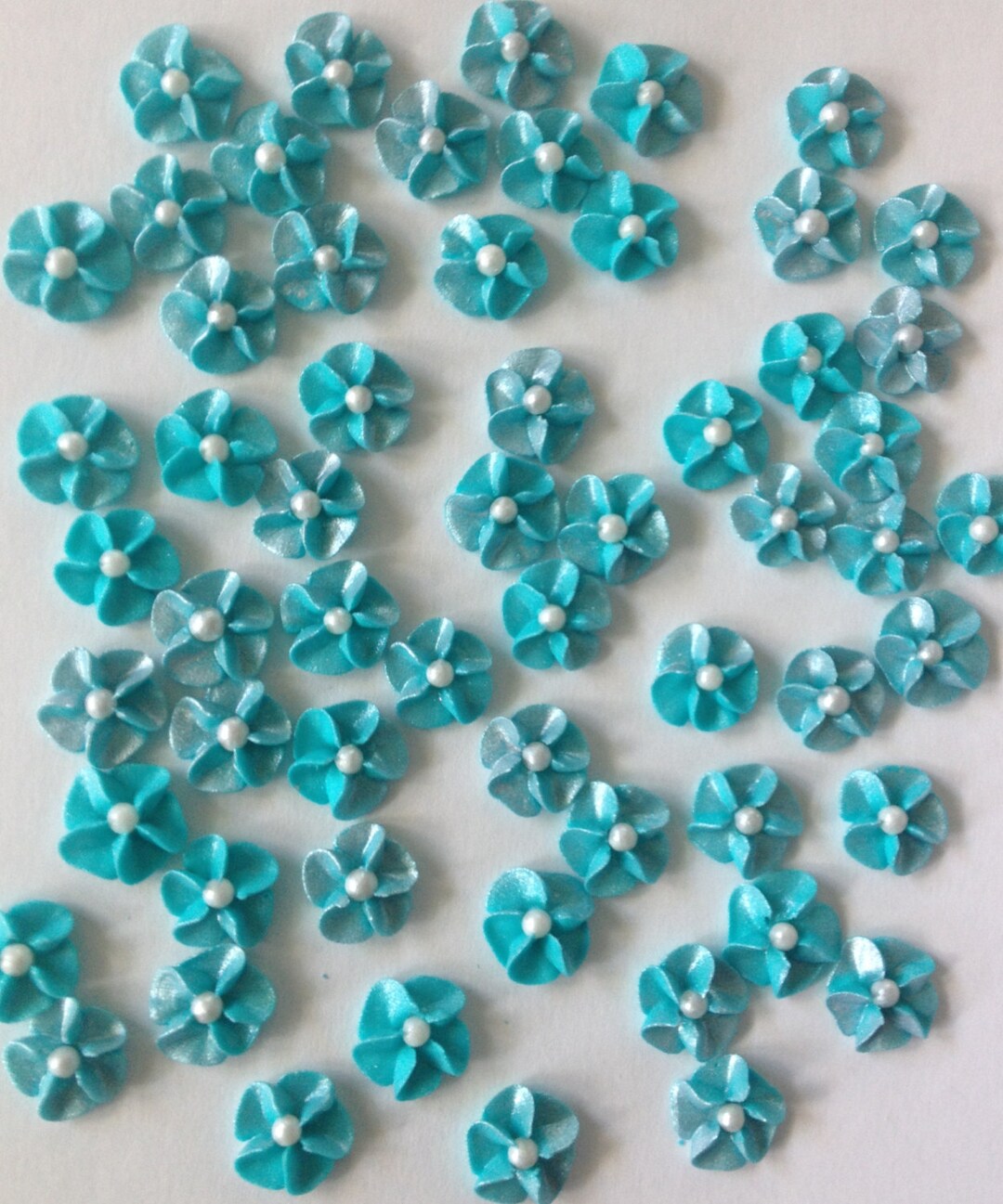 Light Teal Royal Icing Flowers With White Sugar Pearl Center (50) - Etsy