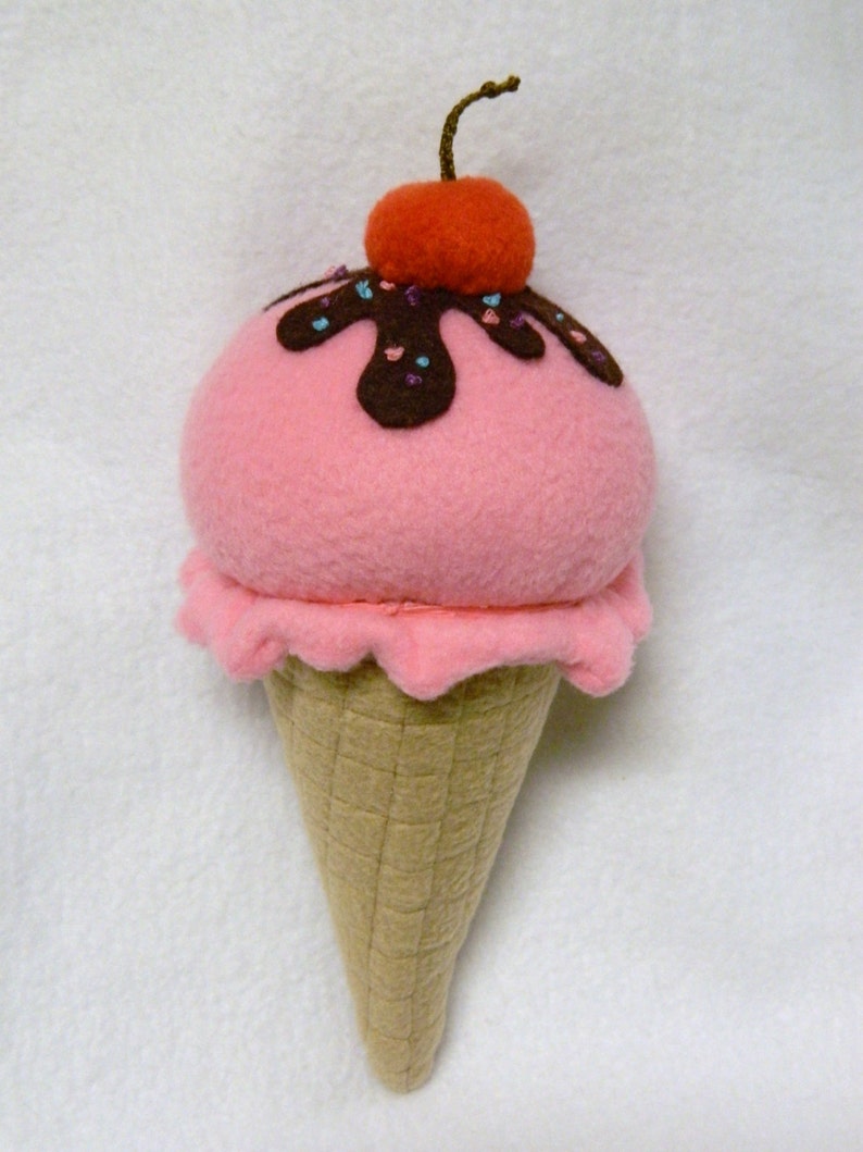 Pretend food ice cream cone plushie with cherry | Etsy