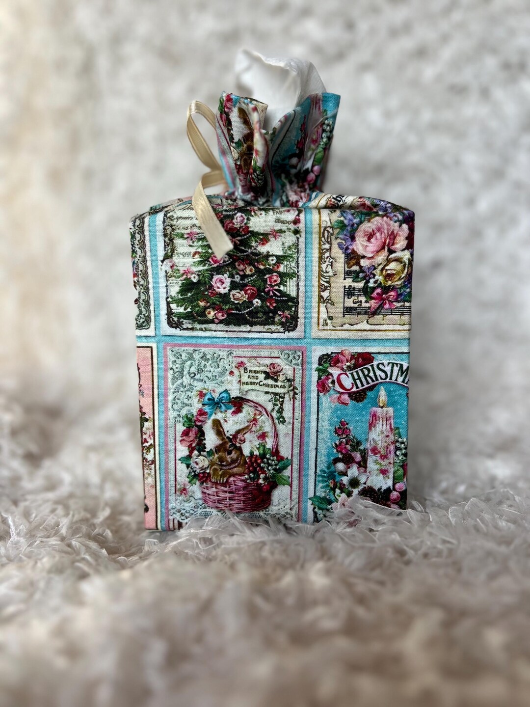 Homemade Vintage Christmas Design Fabric Tissue Box Cover - Etsy
