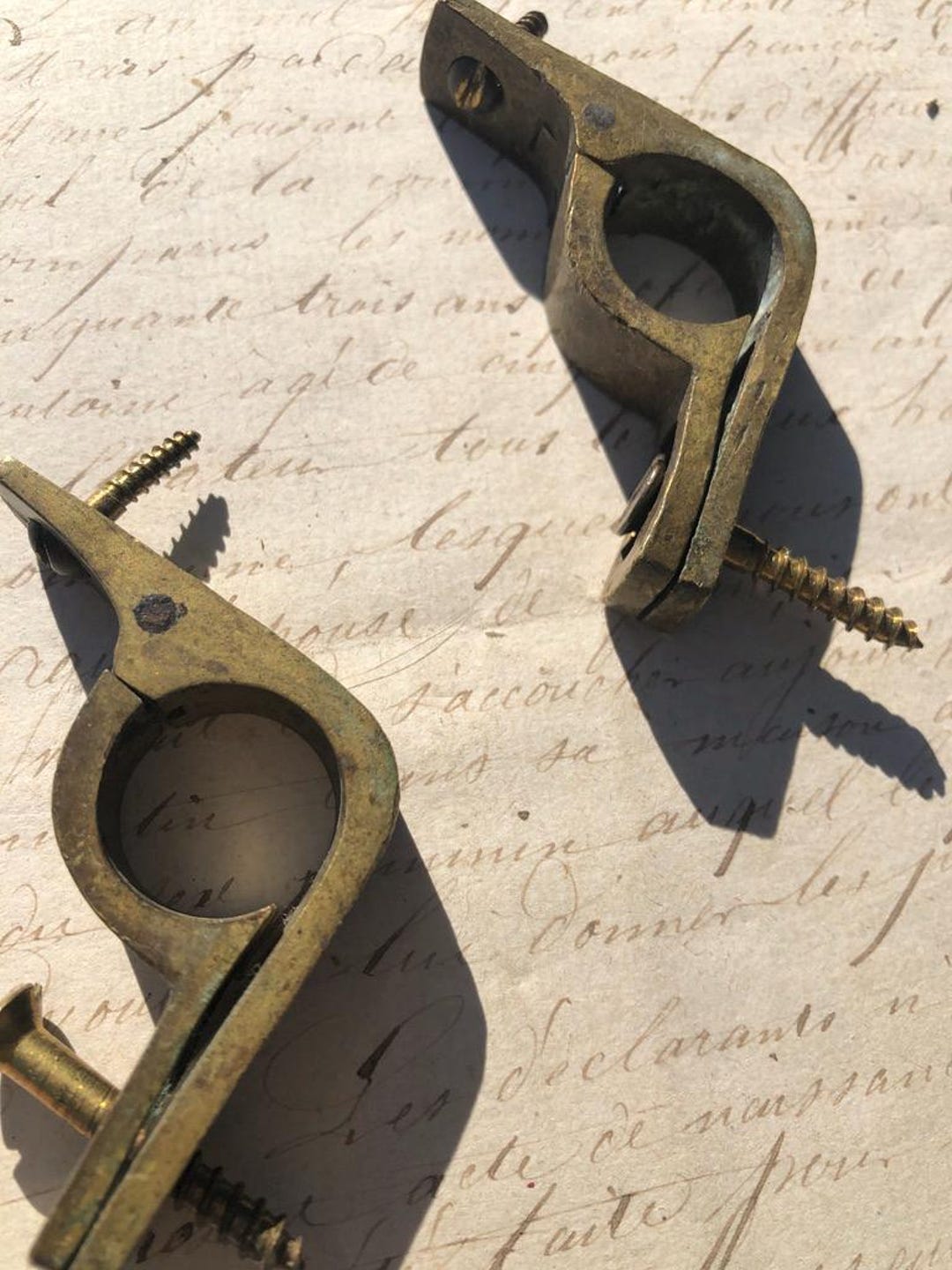 Pair Antique Brass Attachment Loops Support Rings for Poles Stair Rods ...