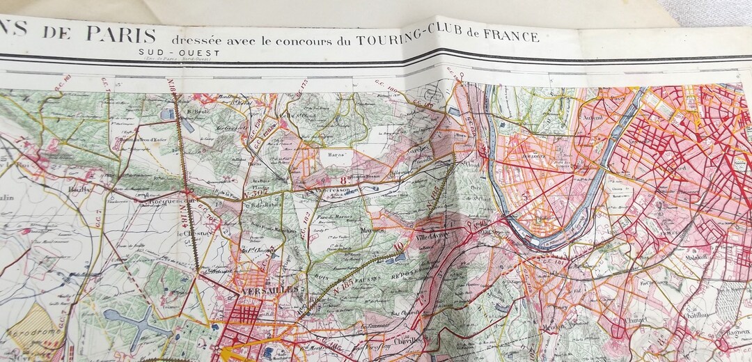 Vintage French 1930s Map of Versailles South East Paris Touring Club of ...