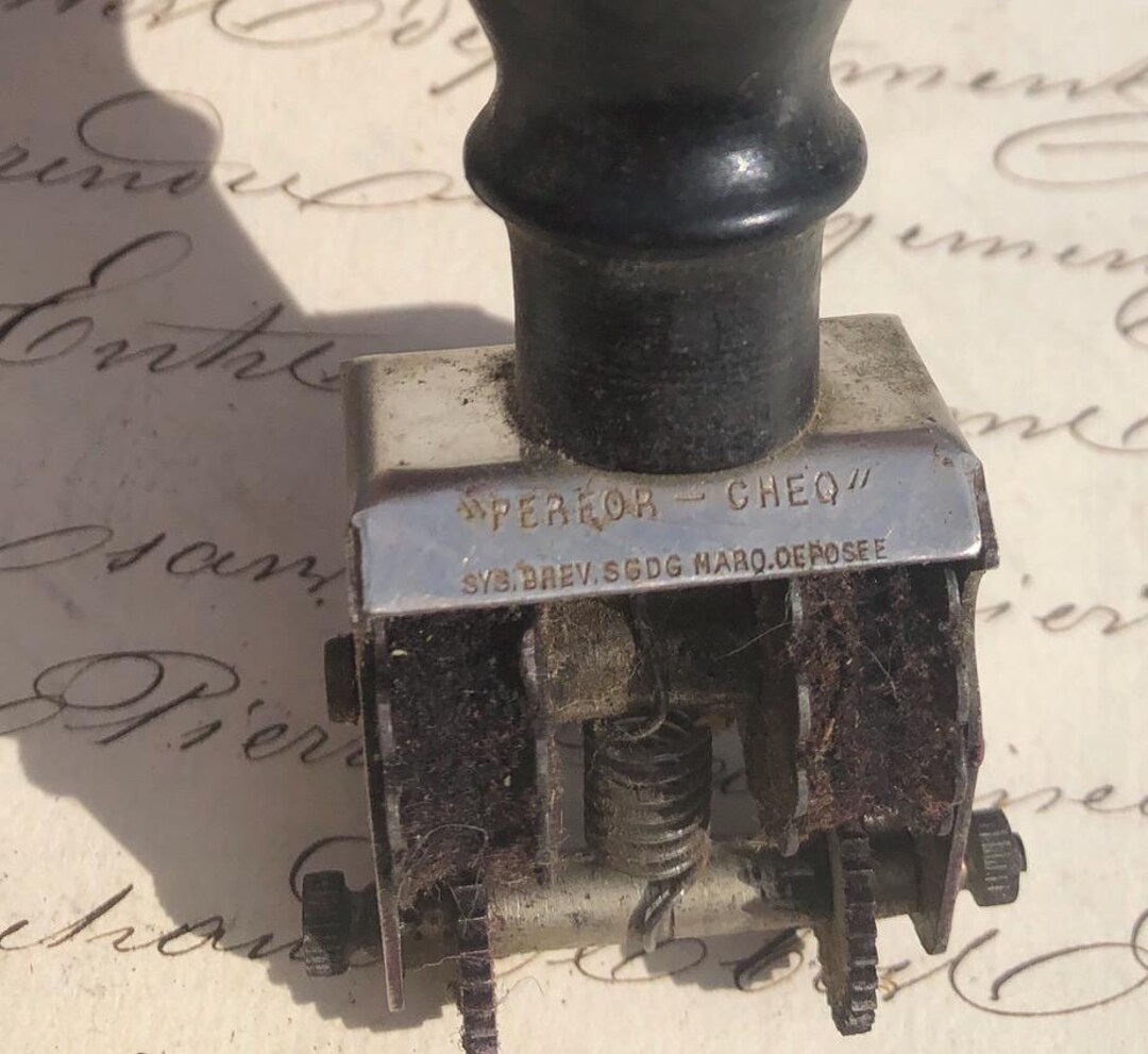 Antique French Bank Cheque Perforator Check Book Fraud Protection ...