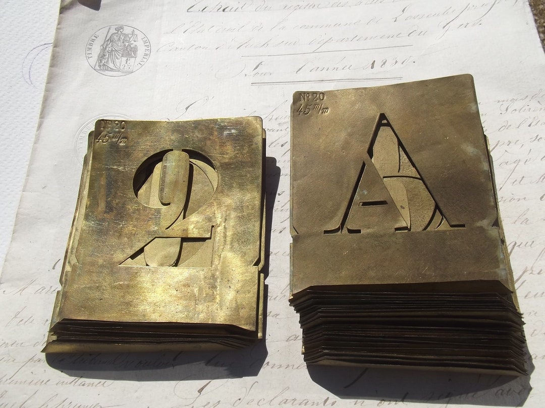Antique French Letterpress Printing Set Brass Stencil Numbers and ...