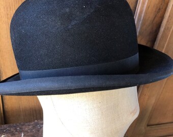 Vintage 1930s Hat BLACK DERBY BOWLER • Fahey Brockman - Etsy