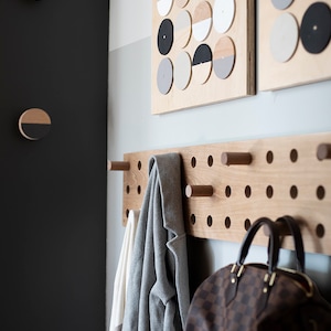 Modern Wall Rack Pegboard Solid Oak and Walnut Wood Coat Rack Wall ...