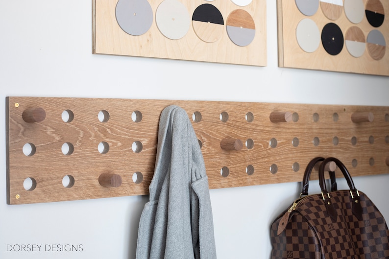 Modern Wall Rack Pegboard Solid Oak and Walnut Wood Coat Rack - Etsy