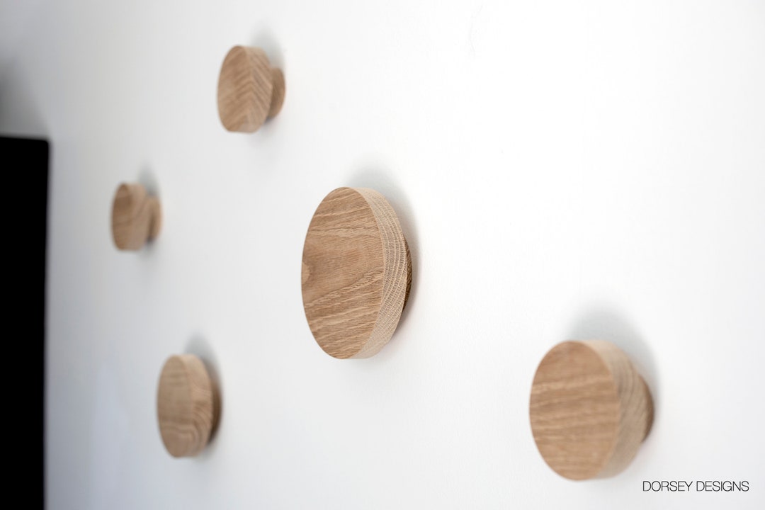 Set of Five Oak Round Hooks Unfinished - Etsy