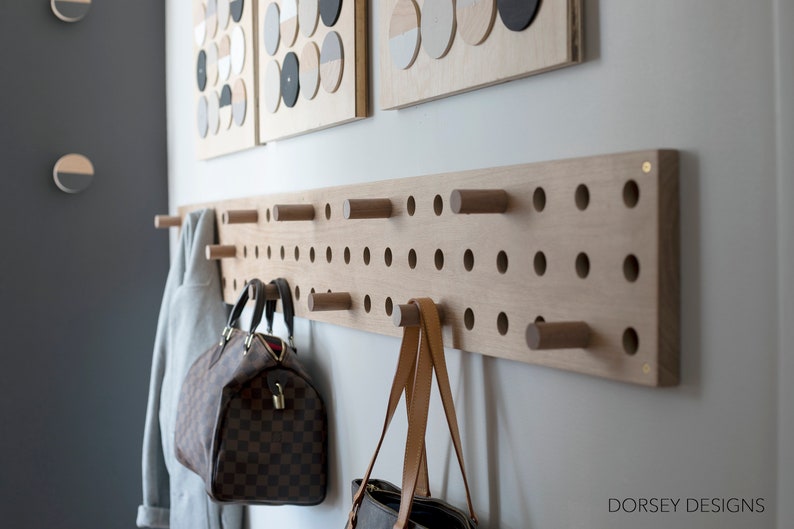 Modern Wall Rack Pegboard Solid Oak and Walnut Wood Coat Rack - Etsy