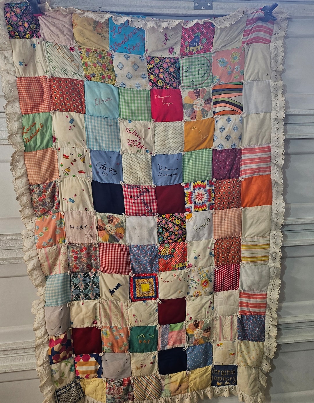 Vintage Retro 70s Handmade Patchwork Quilt Full Cottage, Hippie Tops ...
