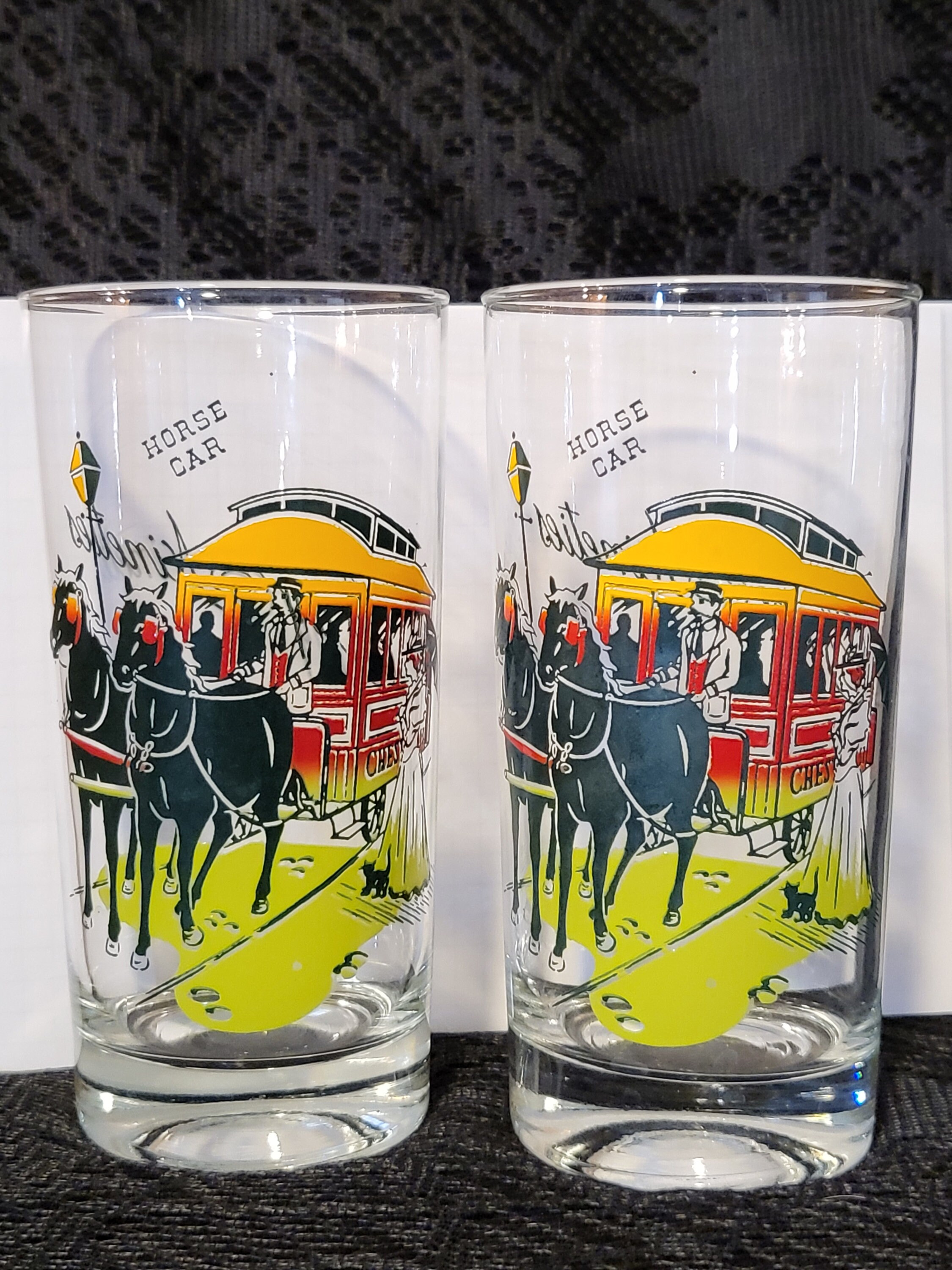 Vintage Set of Eight Anchor Hocking Tumbler Glasses "gay Nighties" Transportation - Etsy