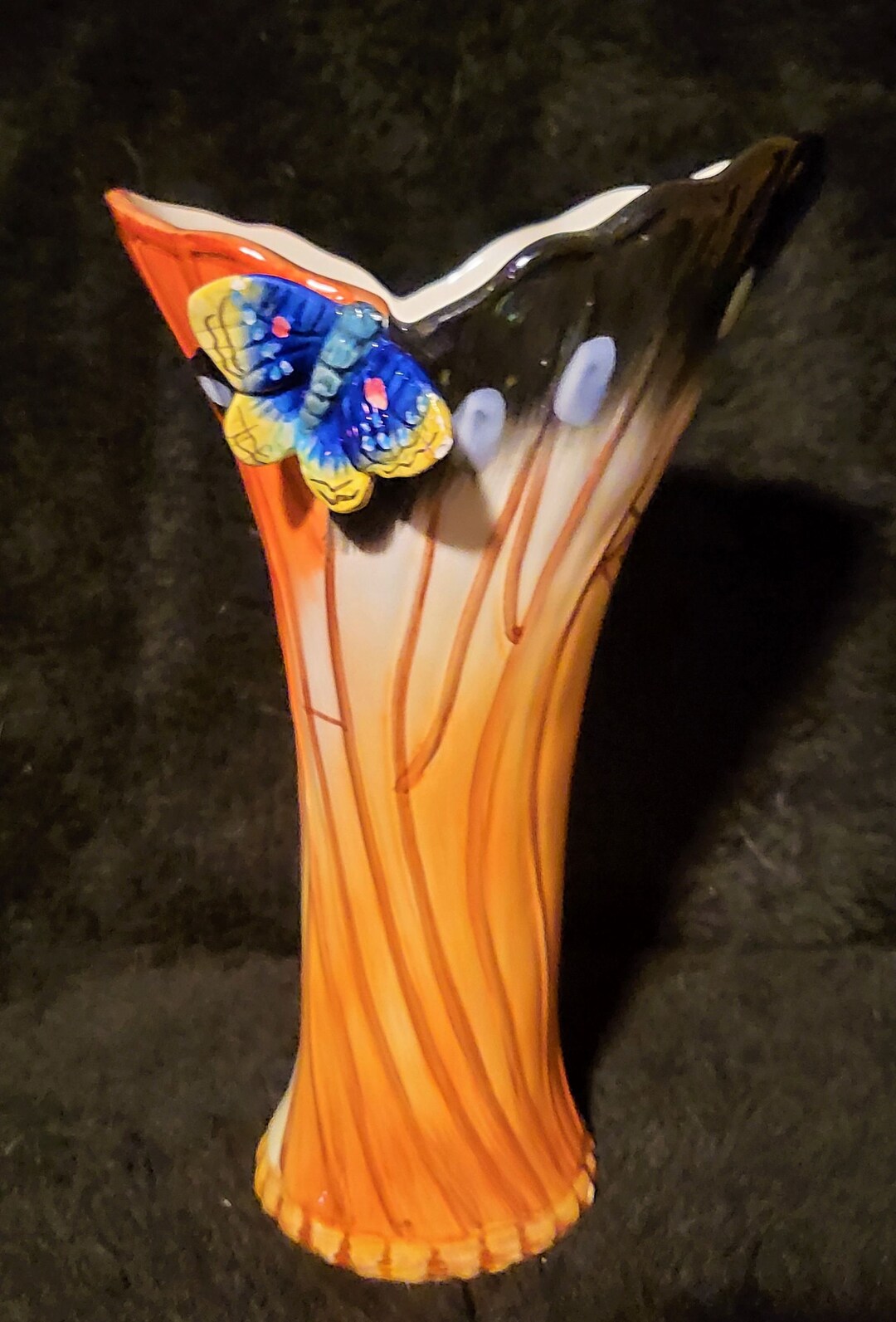 Vintage Porcelain Vase Monarch Butterfly With the Hand-painted ...