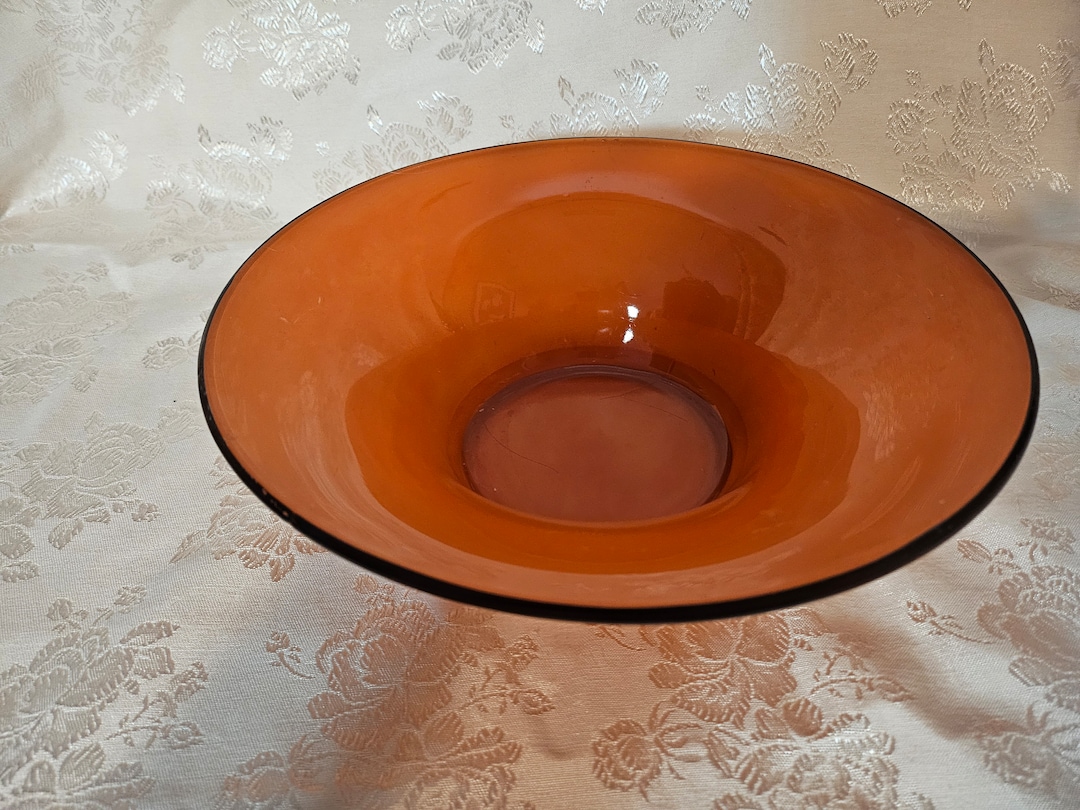 Vintage Czech Large Bowl Tango Glass Orange With Black Rim Vintage ...