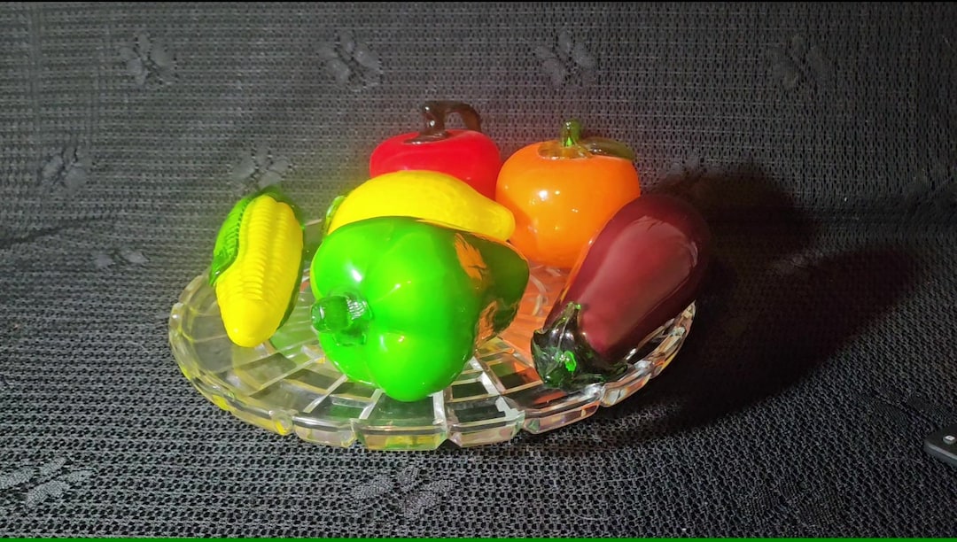 Vintage Murano Style Glass Fruit Vegetable Set: Hand Blown Decor, 6 ...
