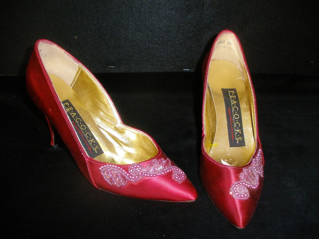 Vintage 1980s Firecracker Red Satin 3 Inch Heels Rhinestones - Etsy