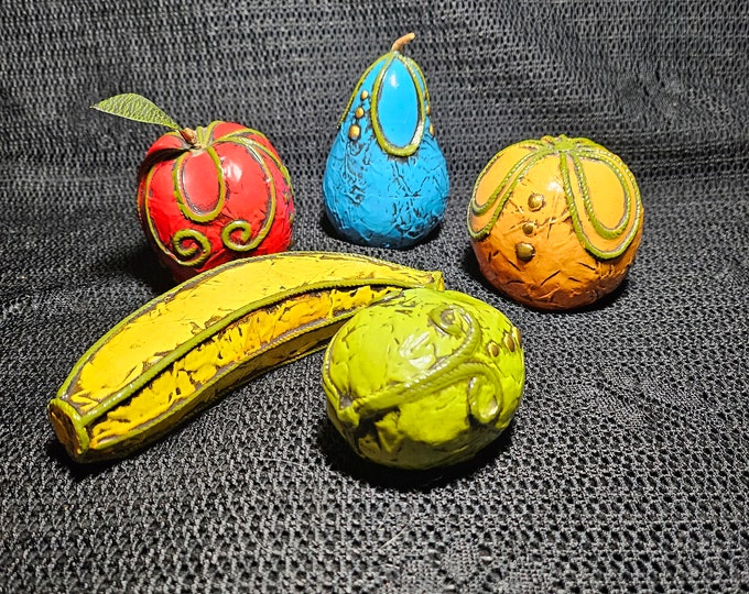 Vintage Paper Mache Faux Fruit Banana Apple Pear Lime Orange Made in ...