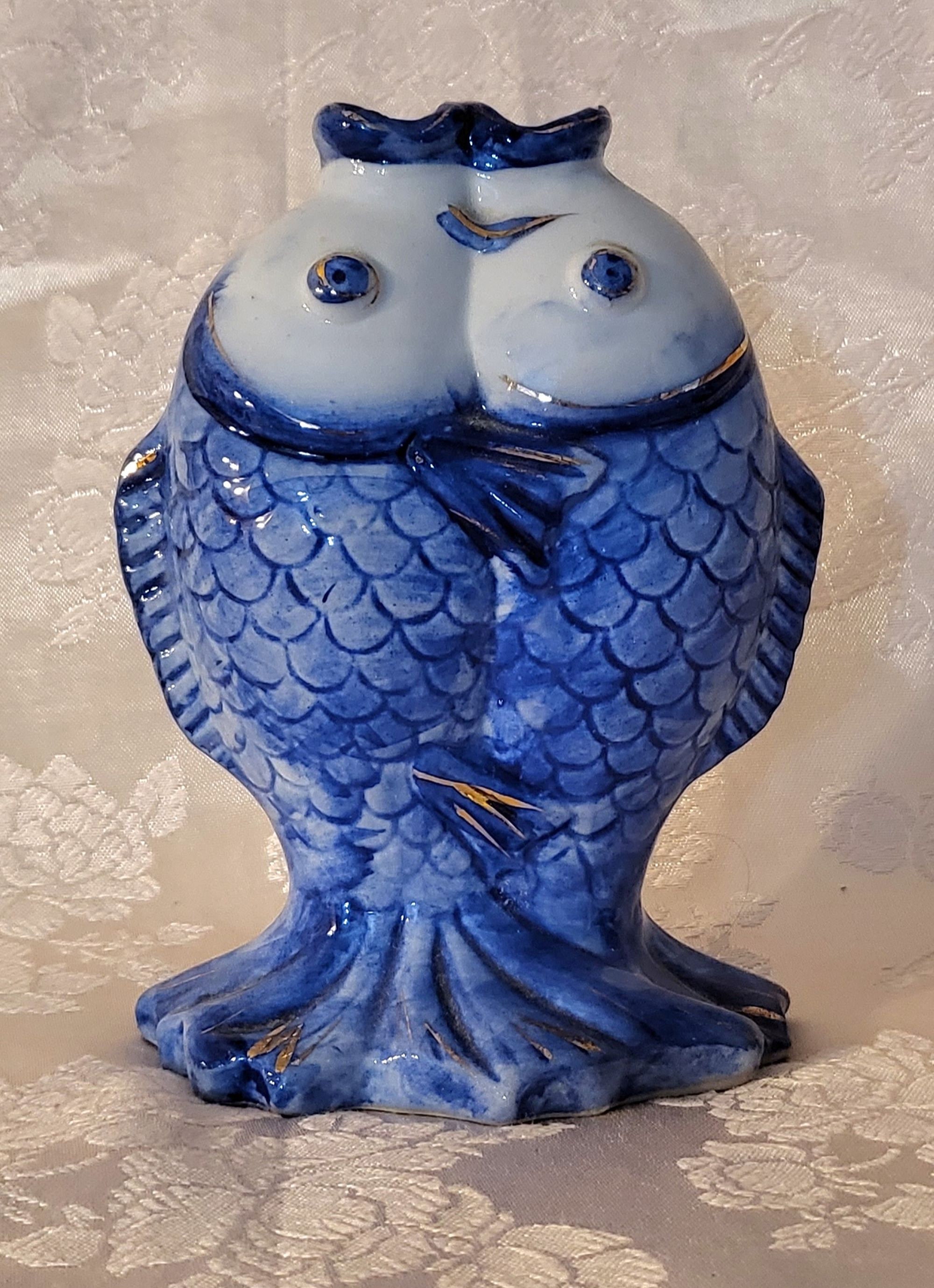 Vintage Koi Fish Kissing Blue and White Porcelain Figurine - Etsy