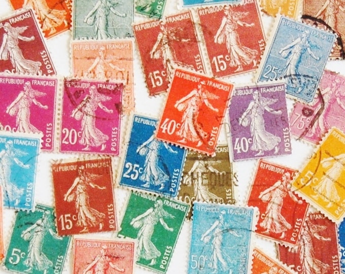 30 Vintage France Stamps Postage Marianne the Sower French 1930 1960 Art, Collage, Used, Postal ...