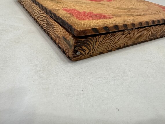 Antique Pyrography Wood Box Woman on Tractor Poinsett… - Gem