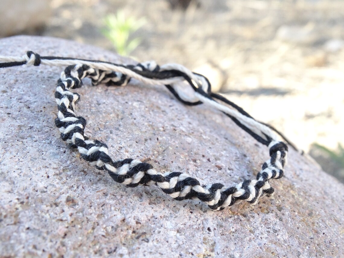Zebra Pattern Hemp Bracelet With a Loop and Tie Adjustable Closure ...